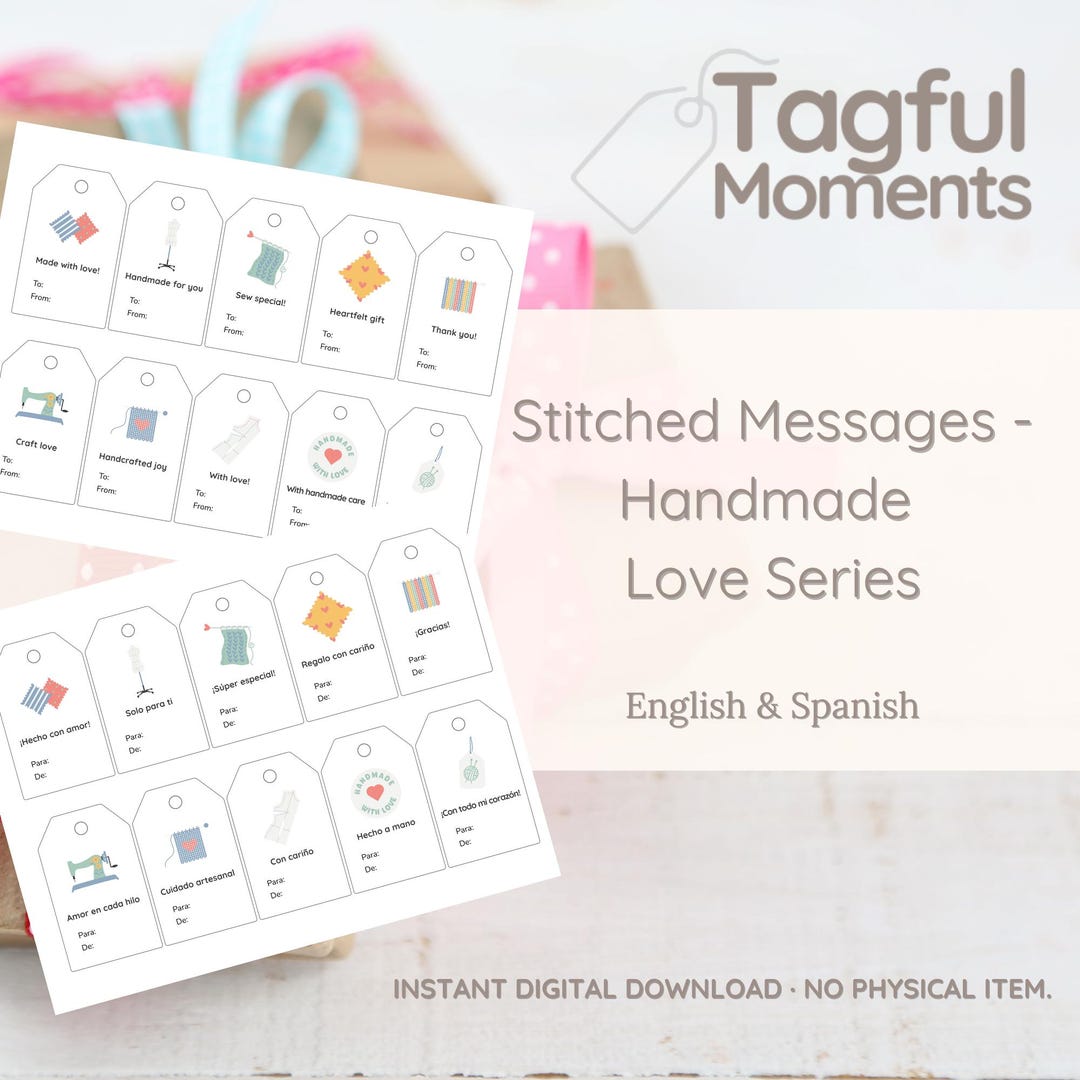 Printable Gift Tags – Stitched Messages (20 Bilingual Tags, English ...