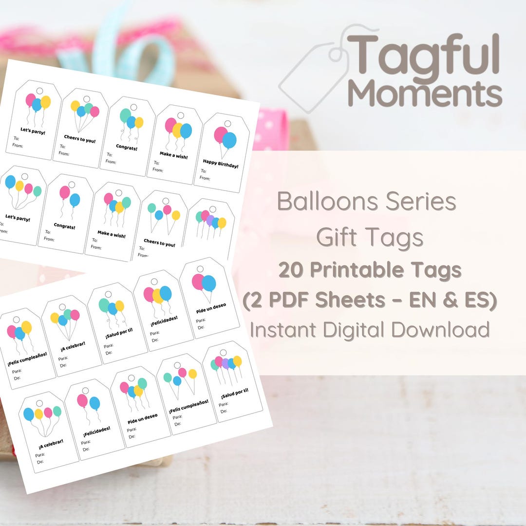 Balloons Series Gift Tags | 20 Printable Tags (2 PDF Sheets ...