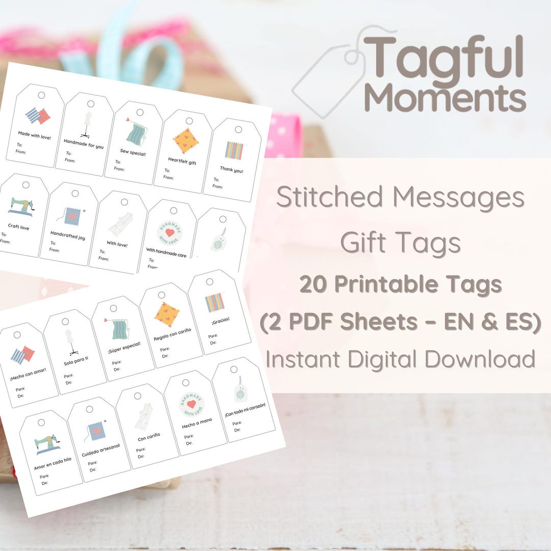 Stitched Messages Gift Tags | 20 Printable Tags (2 PDF Sheets ...