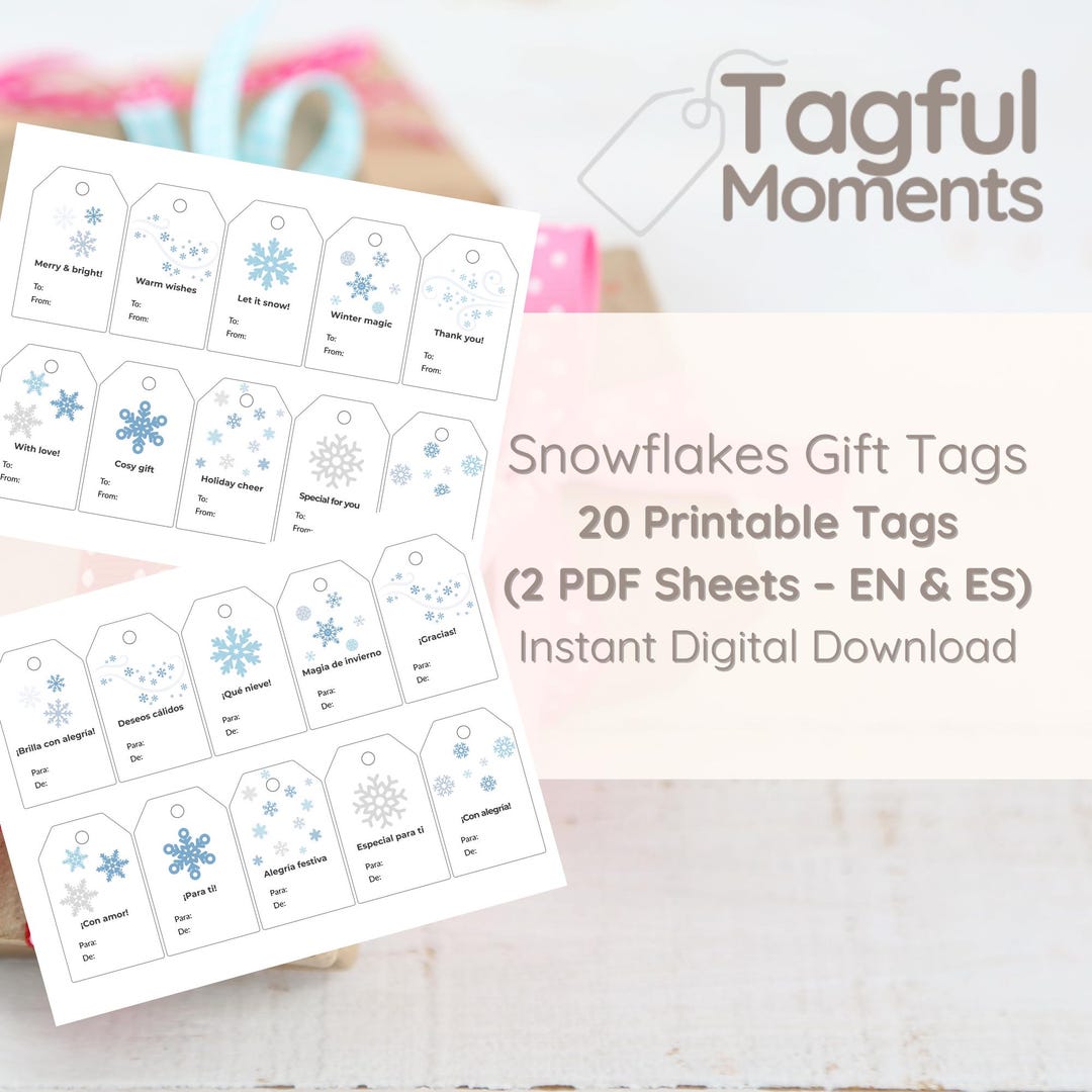 Snowflakes Gift Tags | 20 Printable Tags (2 PDF Sheets) | Bilingual ...