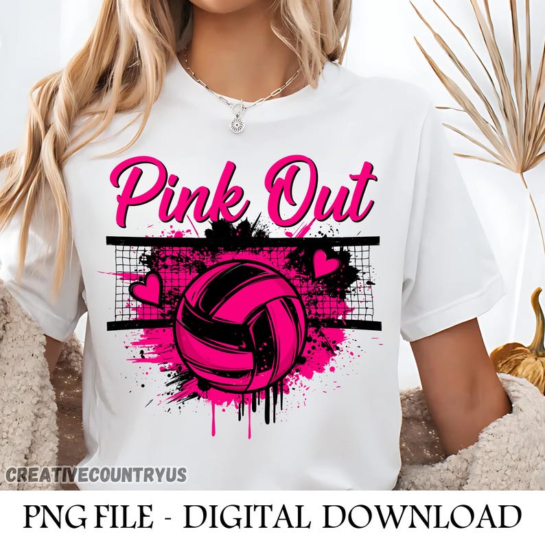 Breast Cancer Volleyball Png, Pink Out Volleyball With Ribbon Digital ...