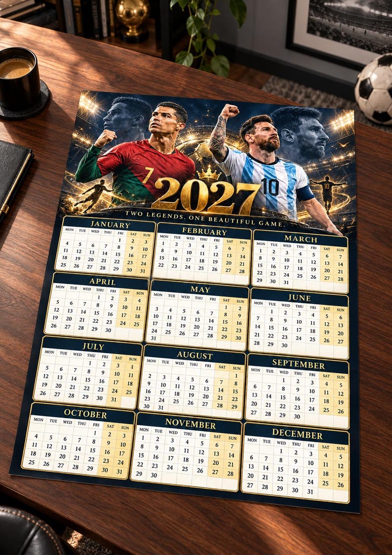 2027 Ronaldo & Messi Calendar Poster, All 12 Months, Printable Football ...