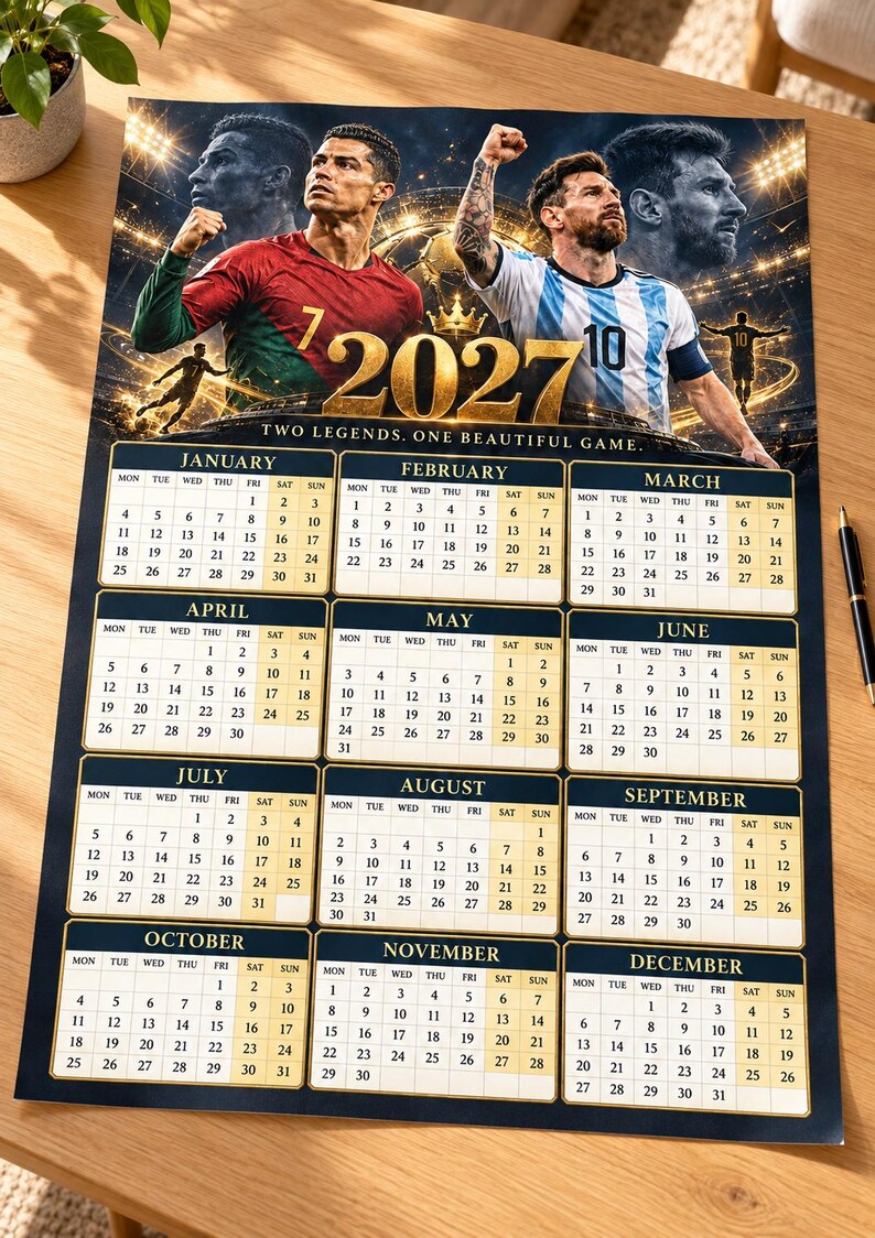 2027 Ronaldo & Messi Calendar Poster, All 12 Months, Printable Football ...