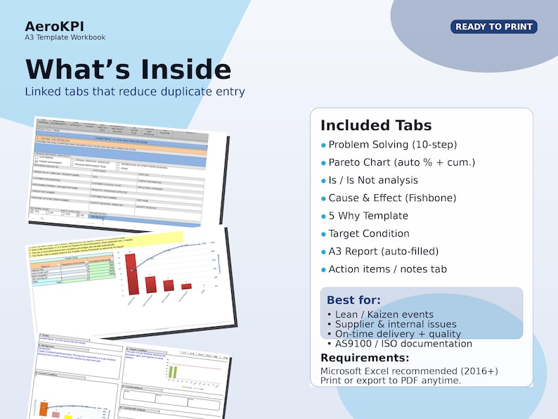 A3 Problem Solving Excel Template | Root Cause Analysis, 5 Why ...