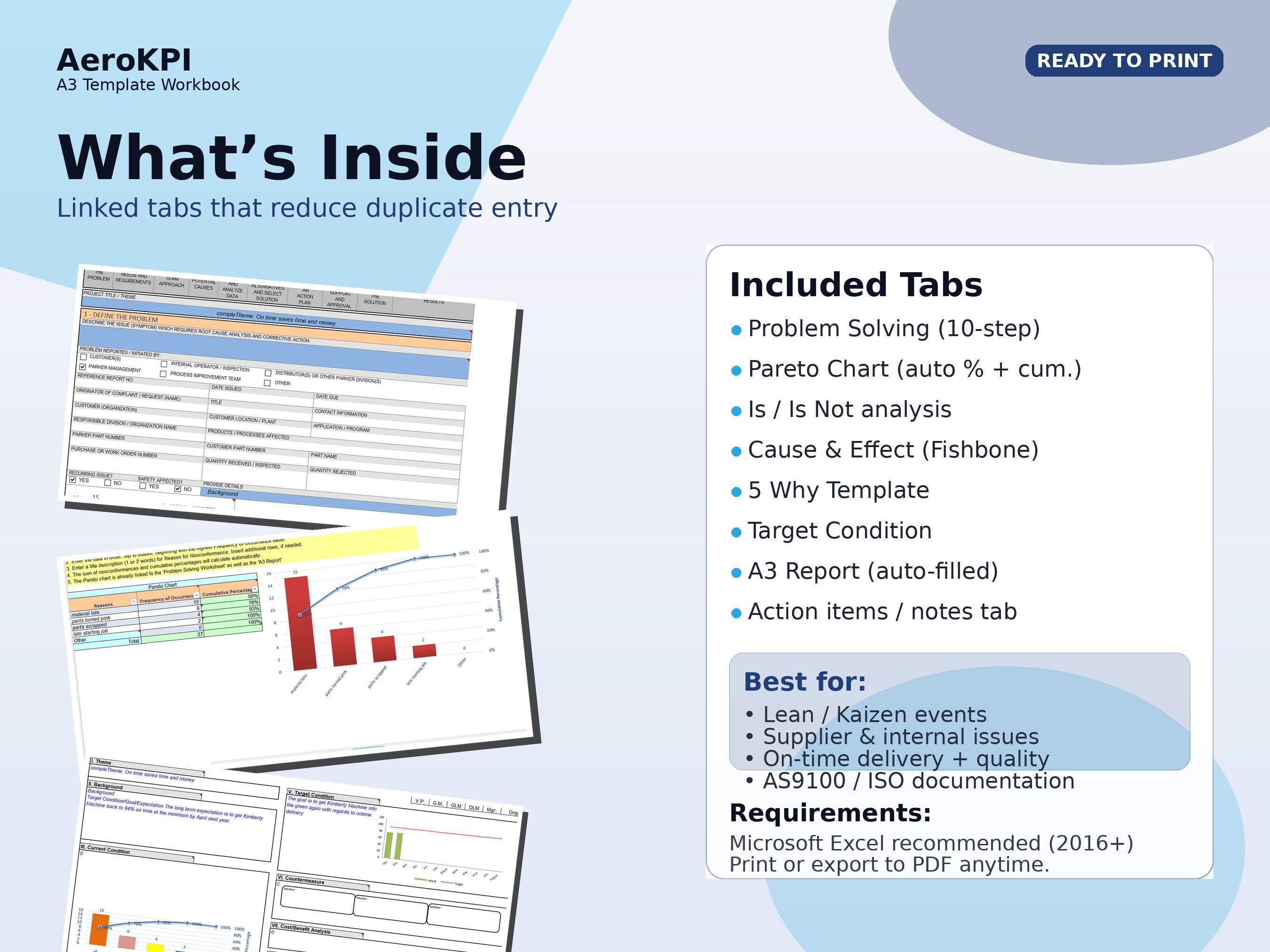 A3 Problem Solving Excel Template | Root Cause Analysis + 5 Why ...