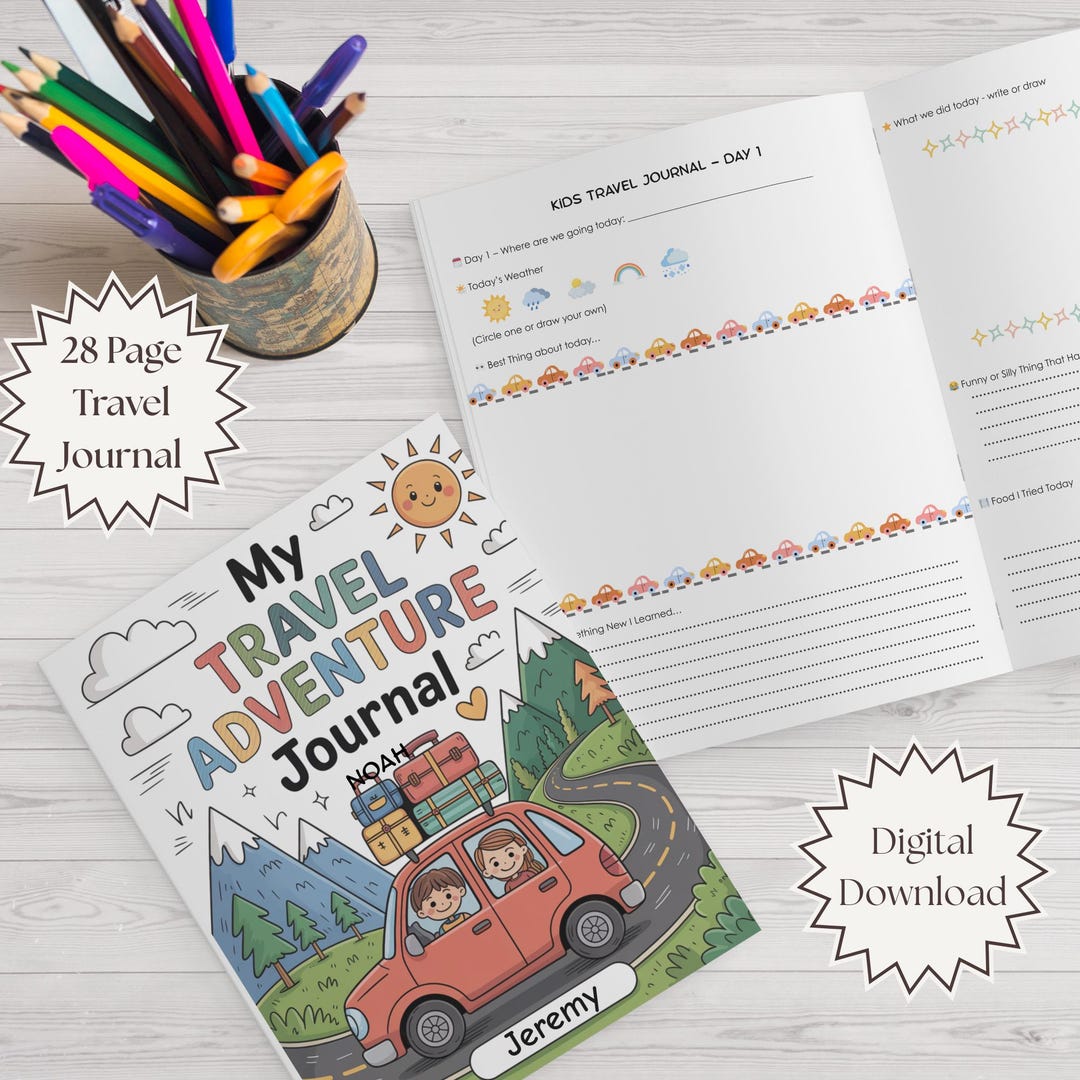 Kids Travel Journal Digital Download, Personalized 7-day Vacation Diary ...