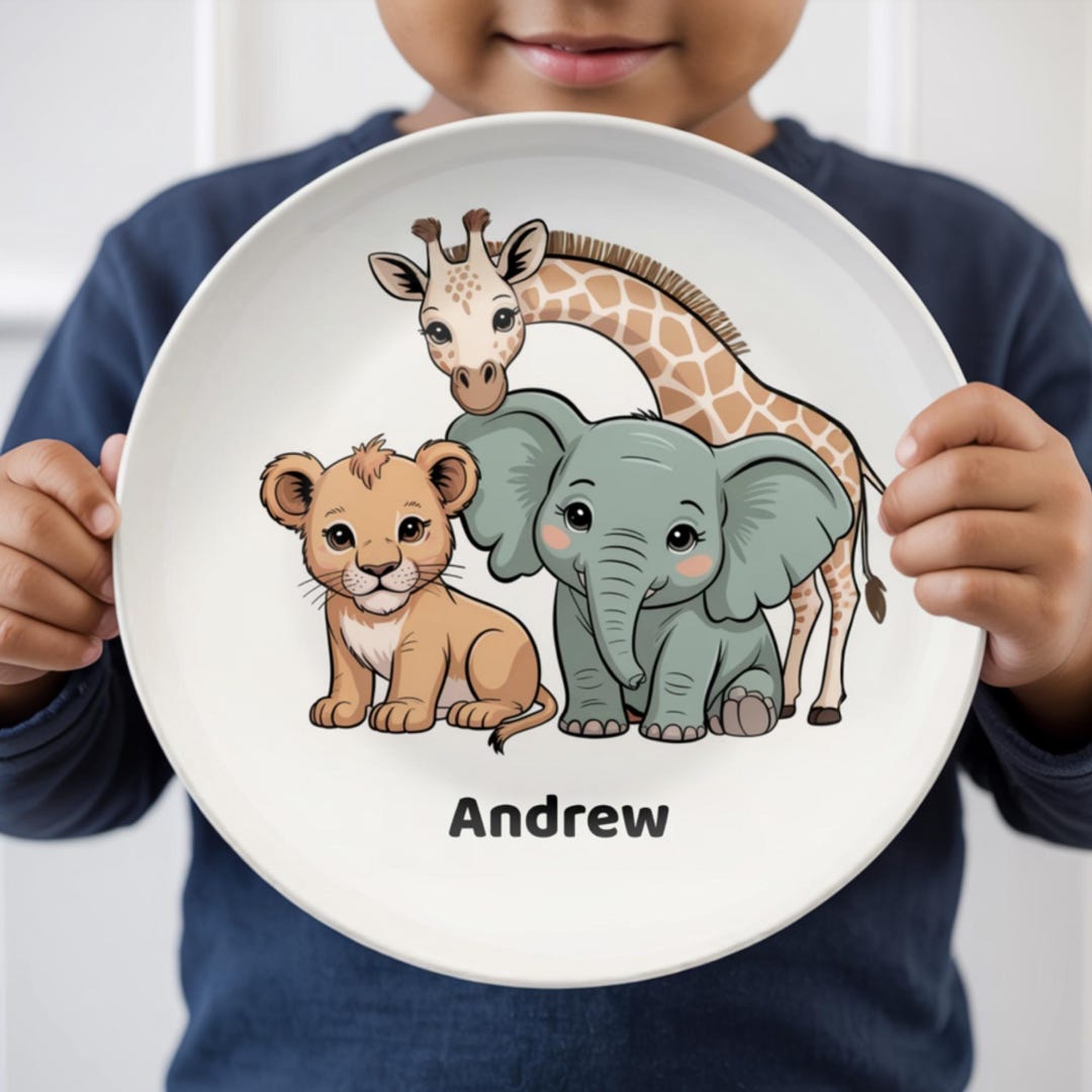 Personalized Safari Animal Kids Dinner Set With Name, Toddler ...