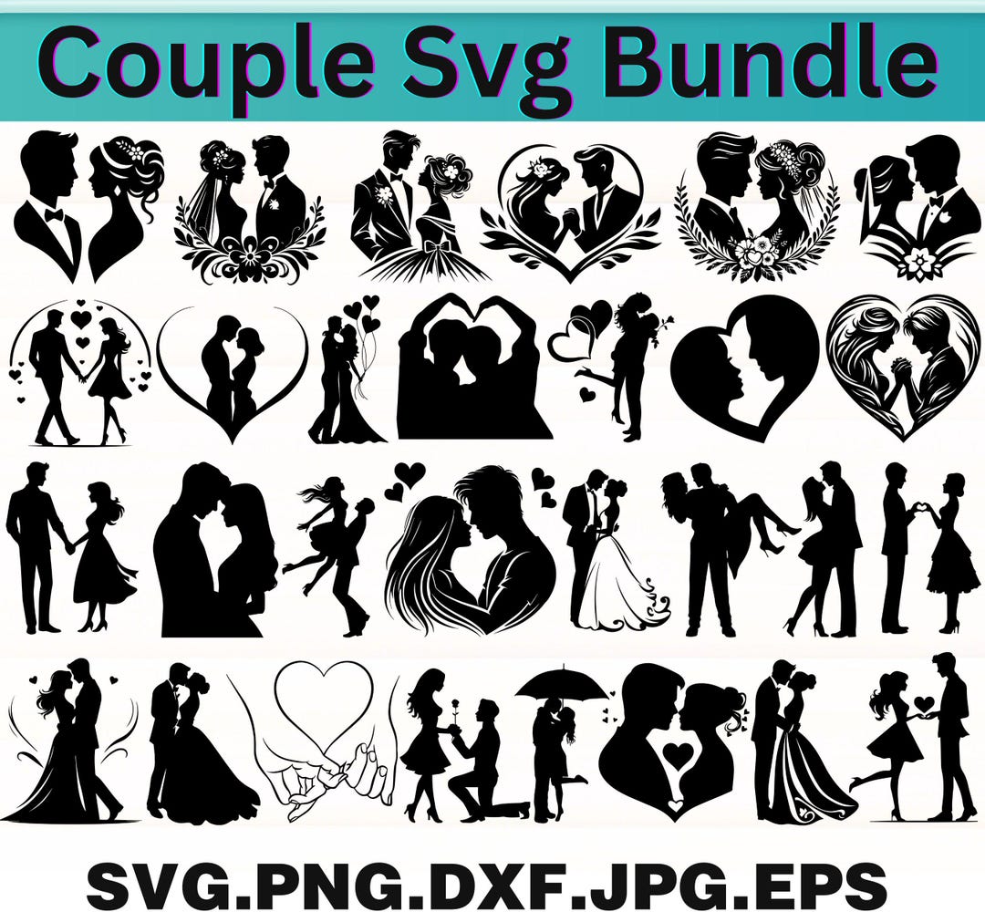 Couple SVG Bundle | Lovers Clipart | Romantic Silhouette SVG | Couple ...