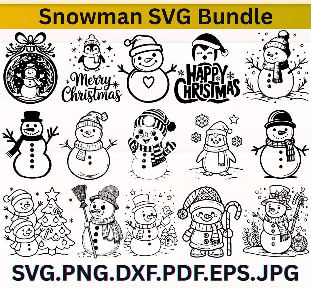 Snowman SVG Bundle | Cute Snowman Faces Clipart | Winter Christmas ...