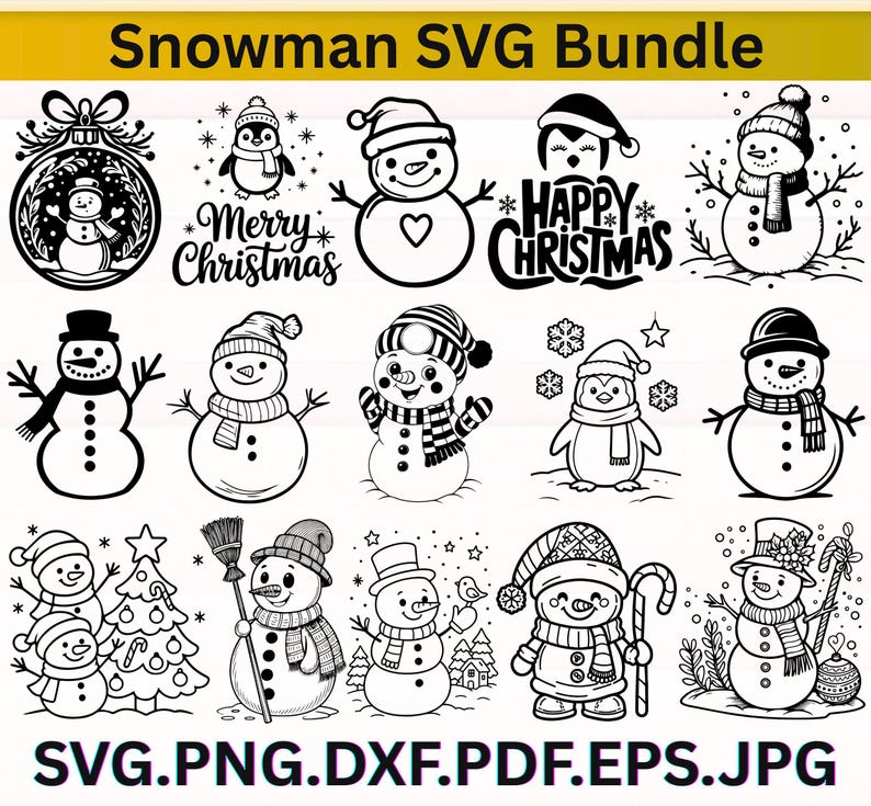 Snowman SVG Bundle | Cute Snowman Faces Clipart | Winter Christmas ...