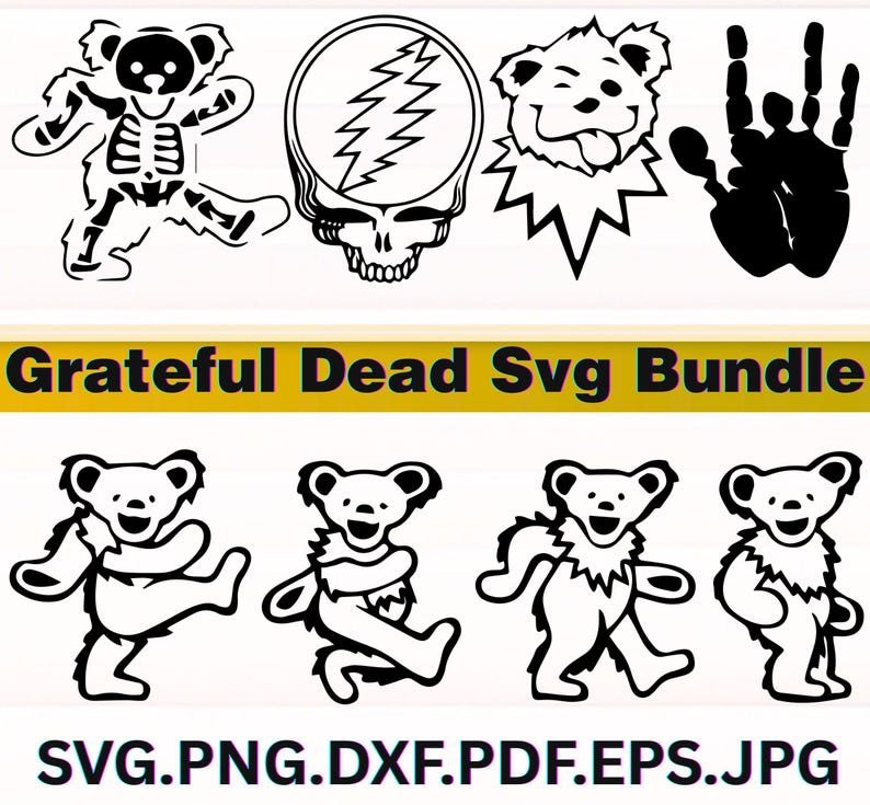 Grateful Dead SVG Bundle | Dancing Bears, Skull & Roses Svg | Grateful ...