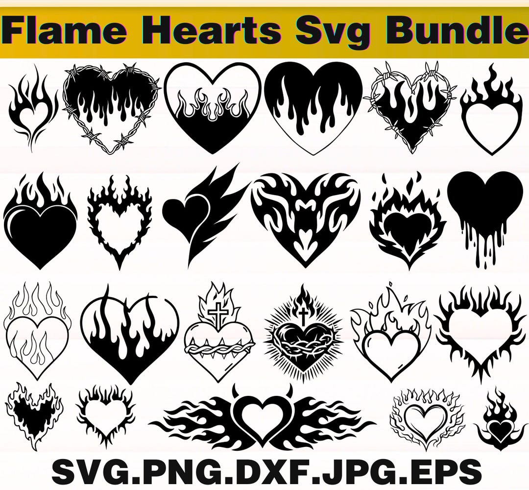 Flame Hearts SVG Bundle, Heart SVG Bundle, Fire Heart Clipart, Burning ...