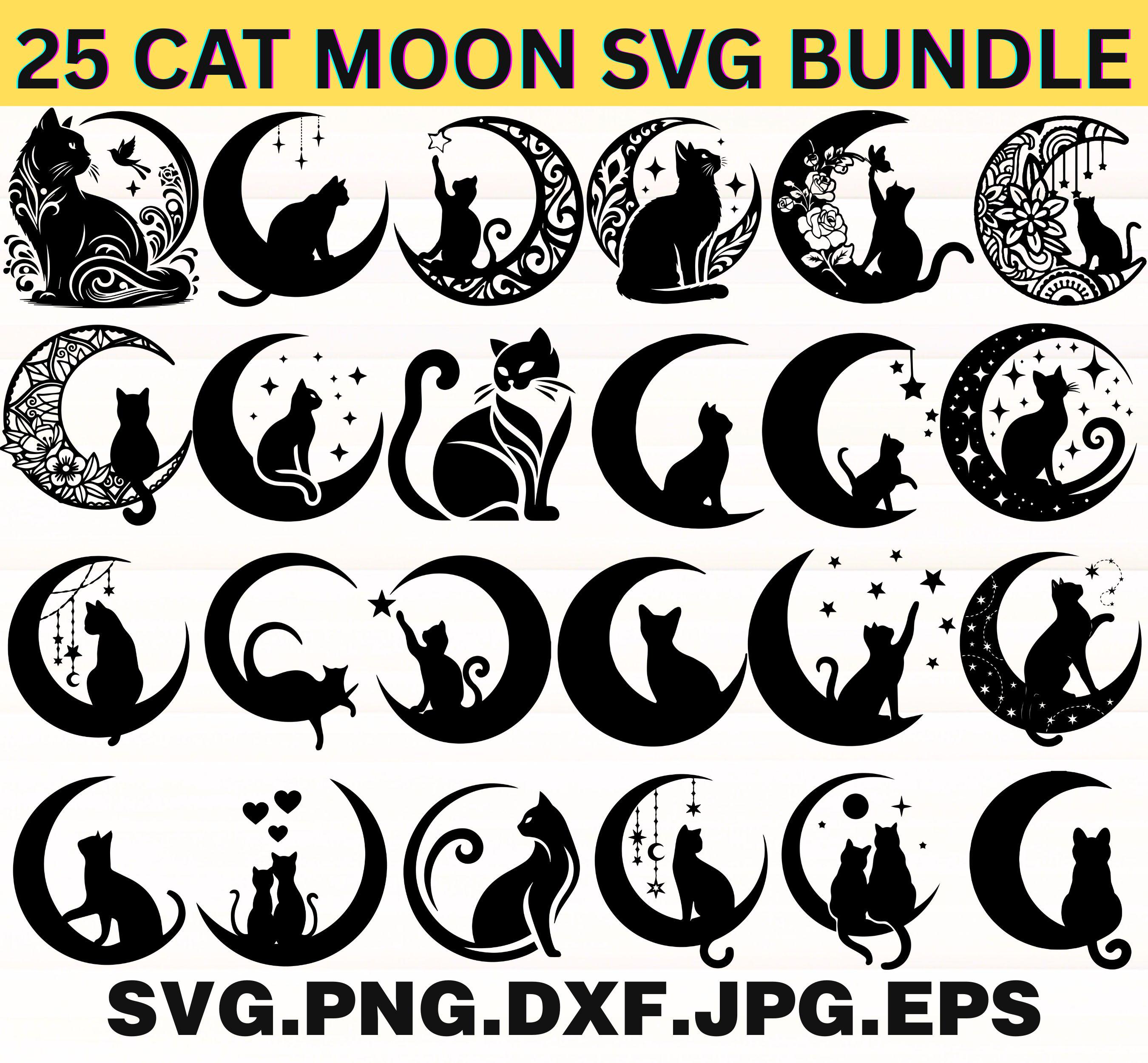 Cat and Moon Phases SVG Bundle | Cat Silhouette SVG | Black Cat Moon ...