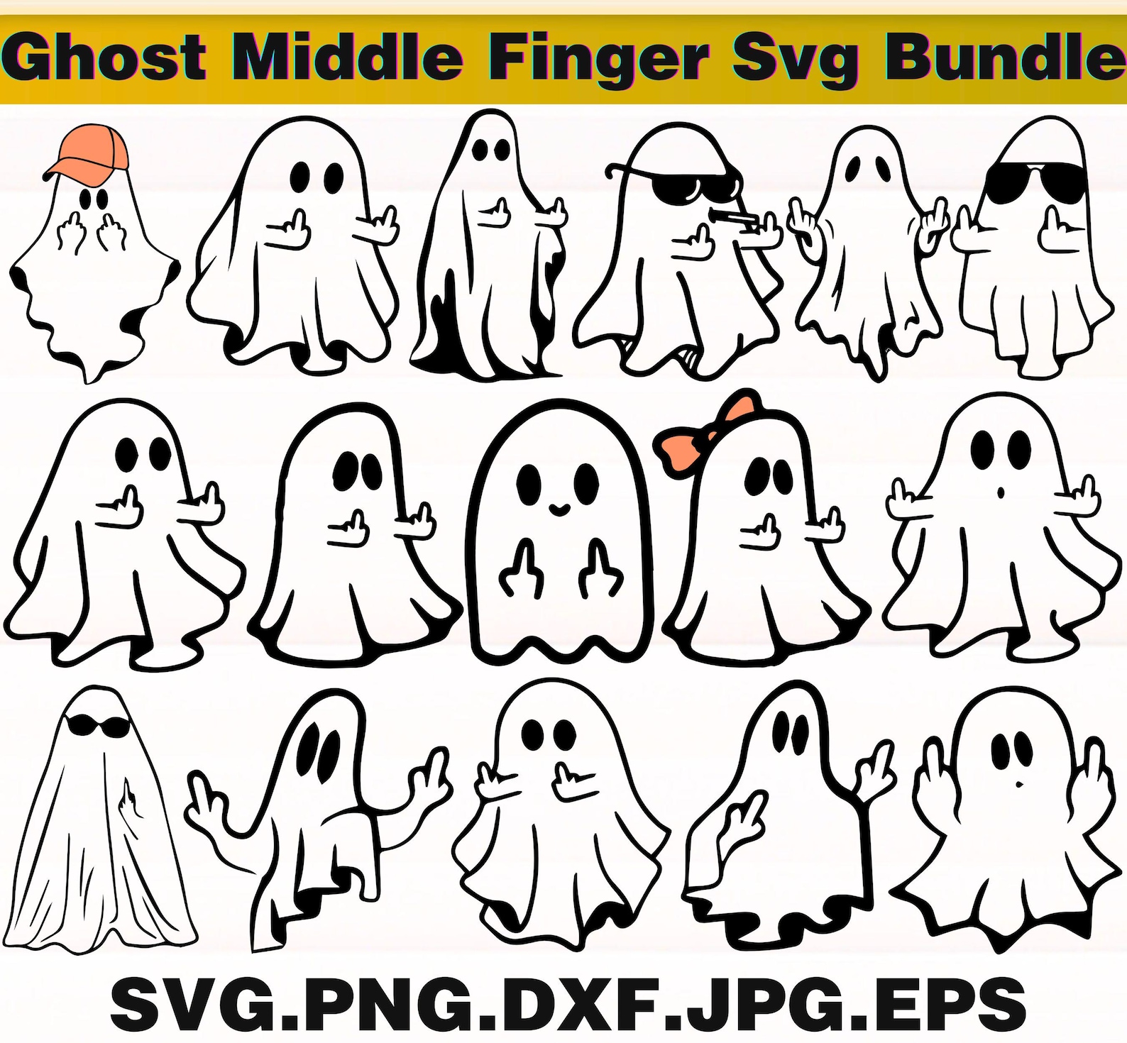 Ghost Middle Finger SVG Bundle, Funny Halloween SVG PNG, Ghost Hand ...