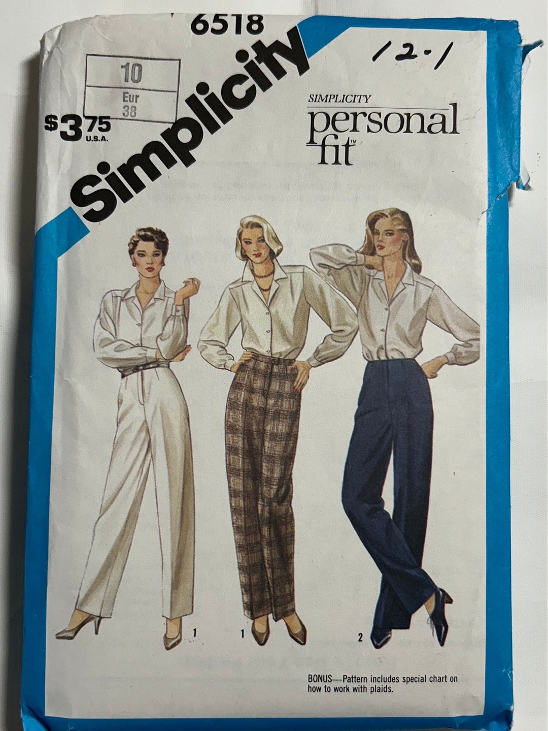 Simplicity 6518 Women's Sewing Pattern Proportioned Pants 10 UNCUT - Etsy
