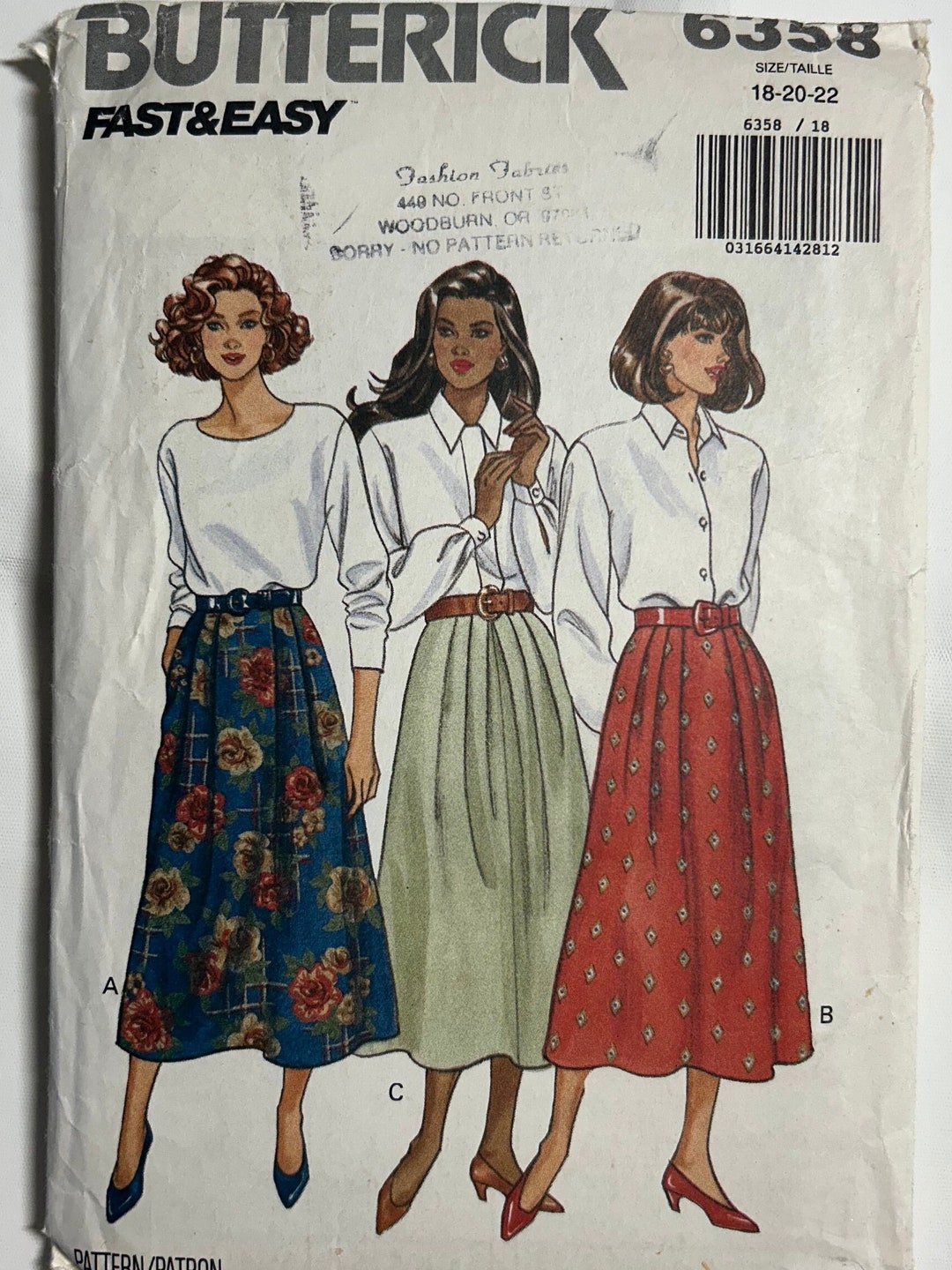 Butterick 6358 Women's Sewing Pattern Petite Skirt 18 - 22 UNCUT - Etsy