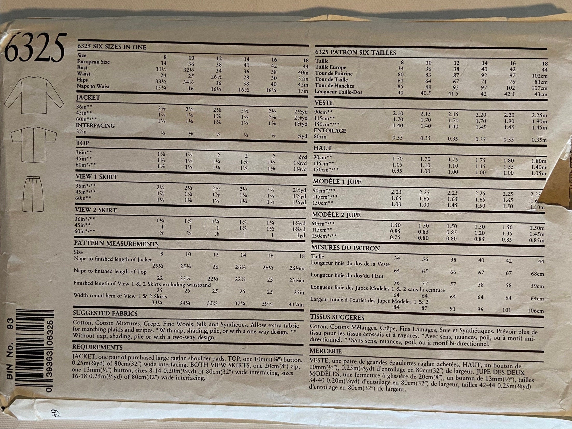 New Look 6325 Women's Sewing Pattern Jacket Skirt Top 8 - 18 UNCUT - Etsy