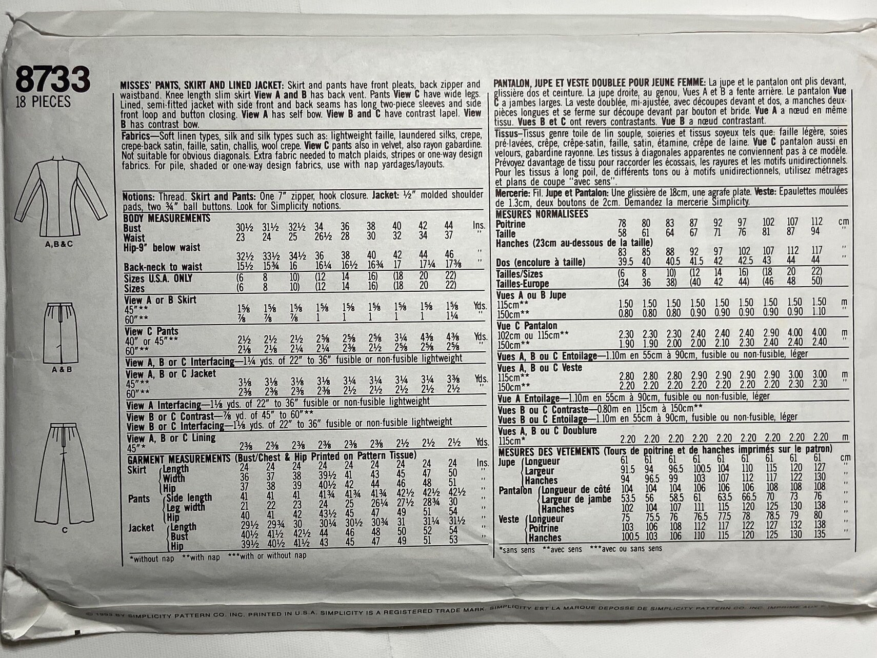 Simplicity 8733 Women's Sewing Pattern Pants Skirt Lined - Etsy