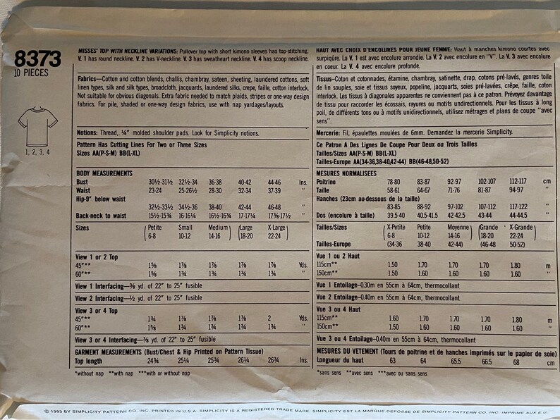 Simplicity 8373 Women's Sewing Pattern Top Neckline - Etsy