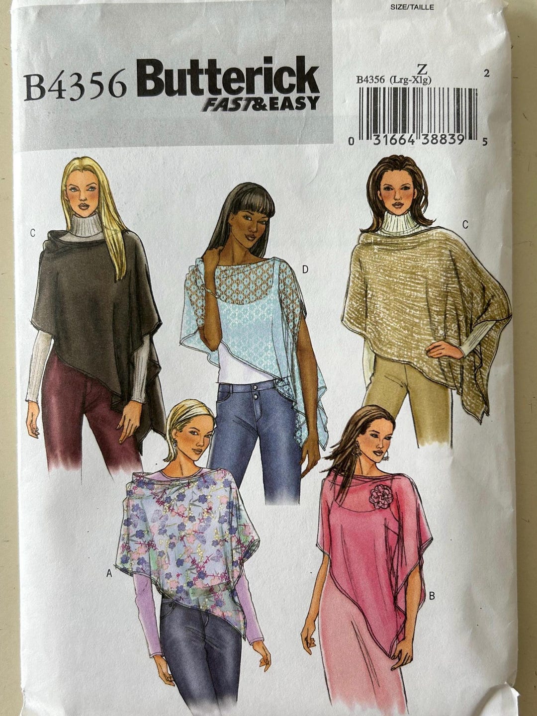 Butterick 4356 Women's Sewing Pattern Poncho Flower L - XL UNCUT - Etsy