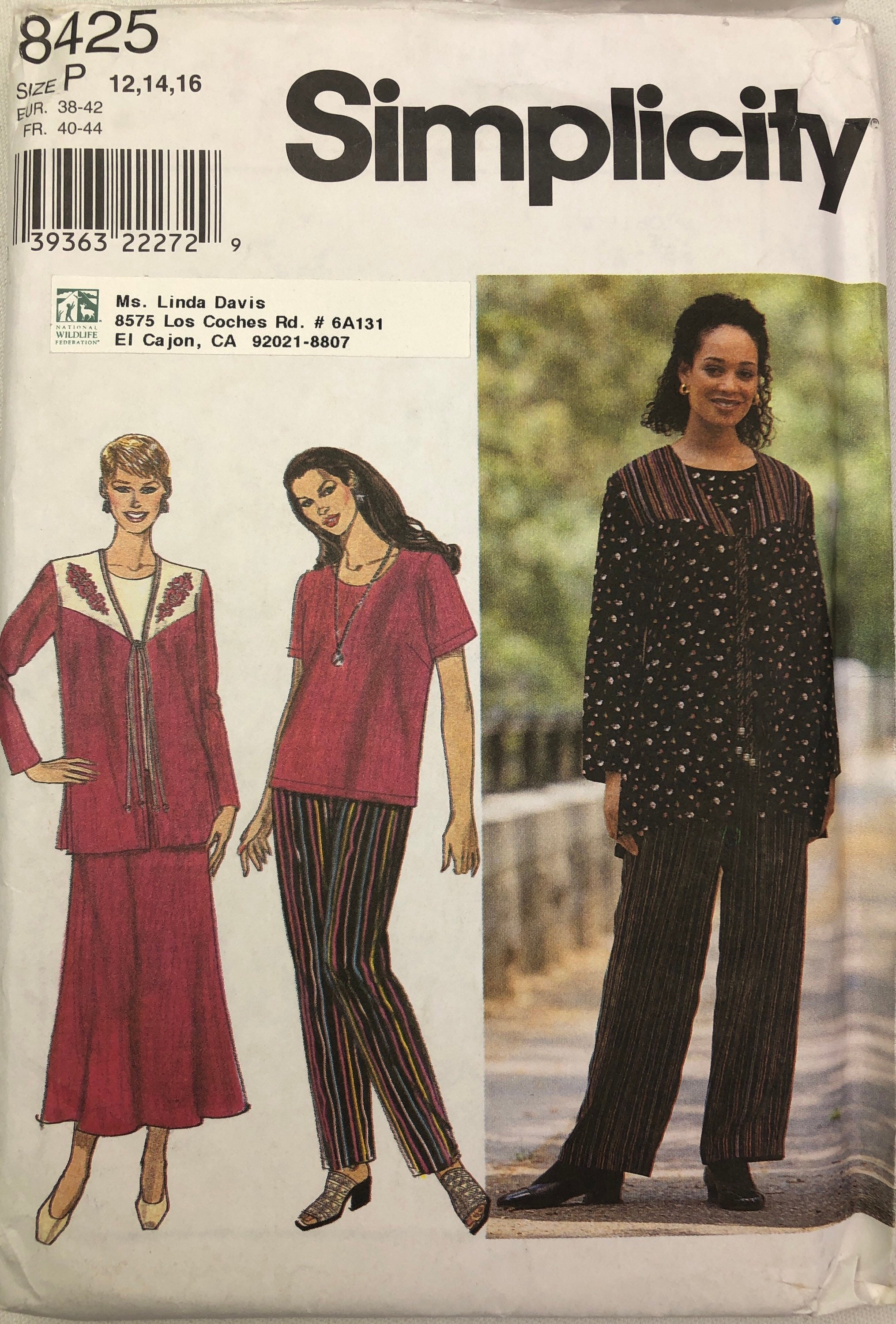 Simplicity 8425 Women's Sewing Pattern Jacket Top Skirt Pants 12 - 16 ...