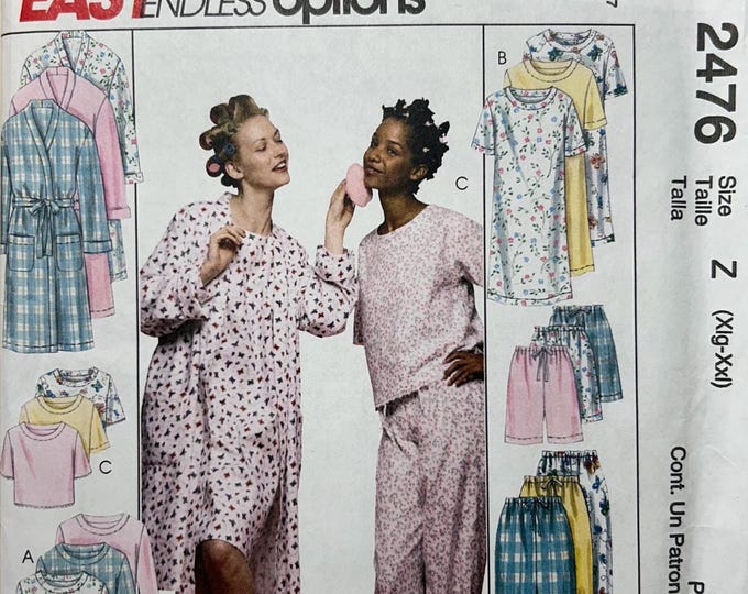 Mccall's 2476 Women's Sewing Pattern Robe Nightgown Top Pull-on Pants Shorts XL - XXL UNCUT - Etsy