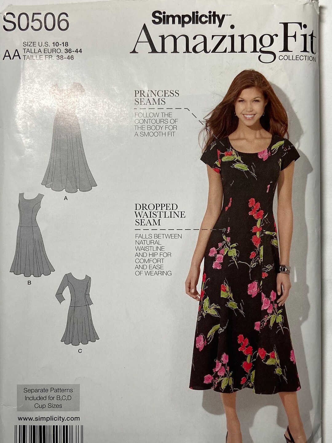 Simplicity 506 Women's Sewing Pattern Dress Slim Average Curvy Cup ...