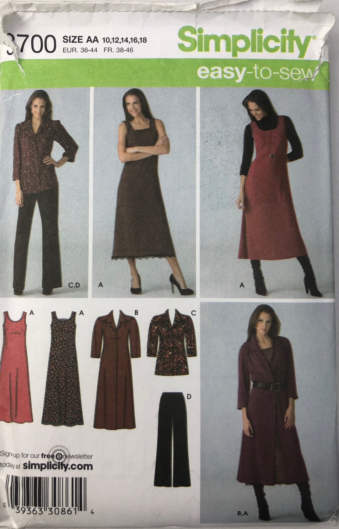 Simplicity 3700 Womens Sewing Pattern Pants Dress Jumper Shirt Dress ...