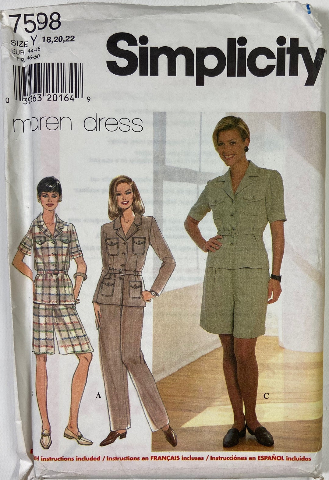 Simplicity 7598 Women's Sewing Pattern Top Pants Shorts Belt 18 - 22 ...