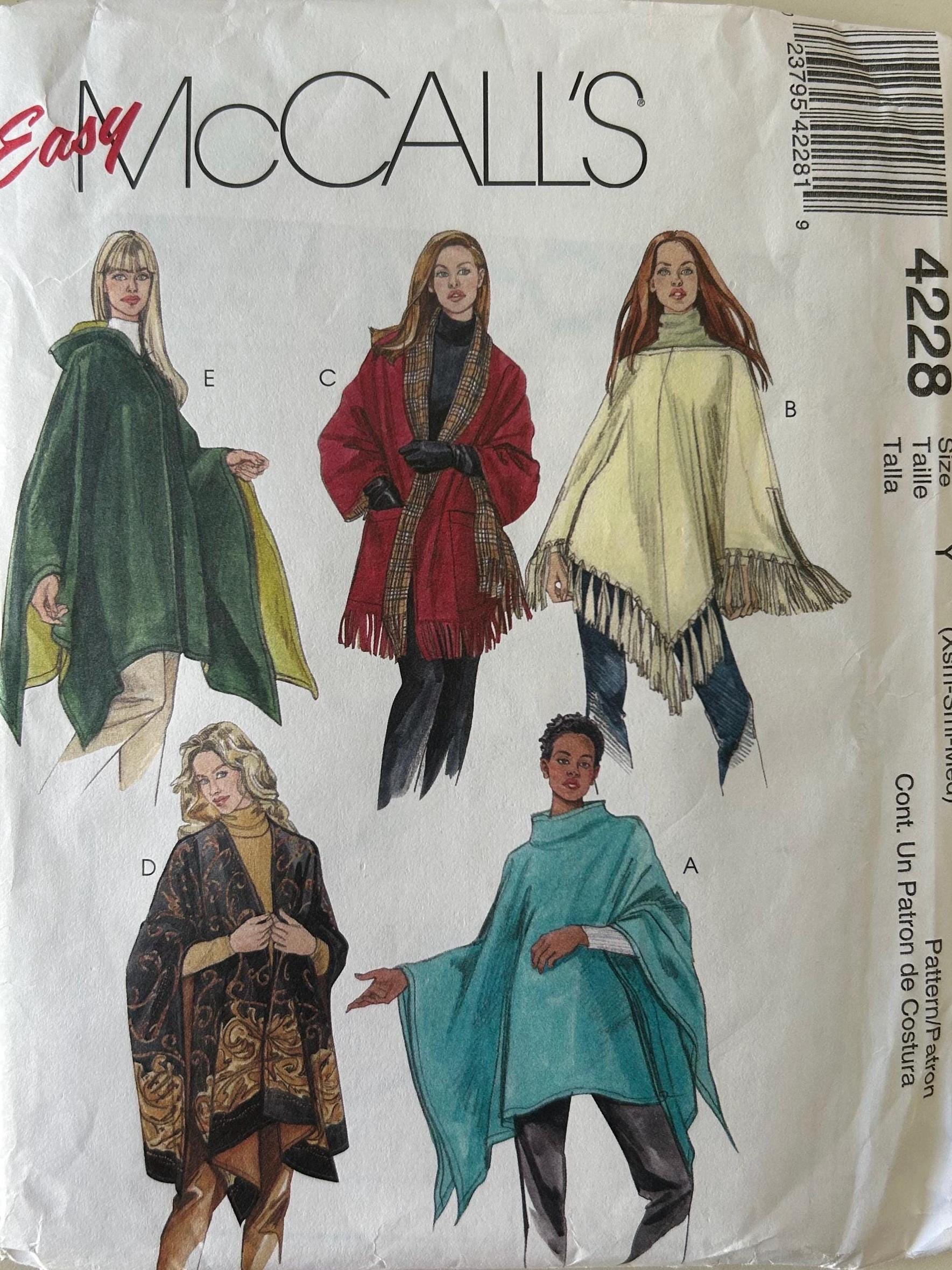 Mccall's 4228 Women's Sewing Pattern Ponchos Reversible Hooded Poncho ...