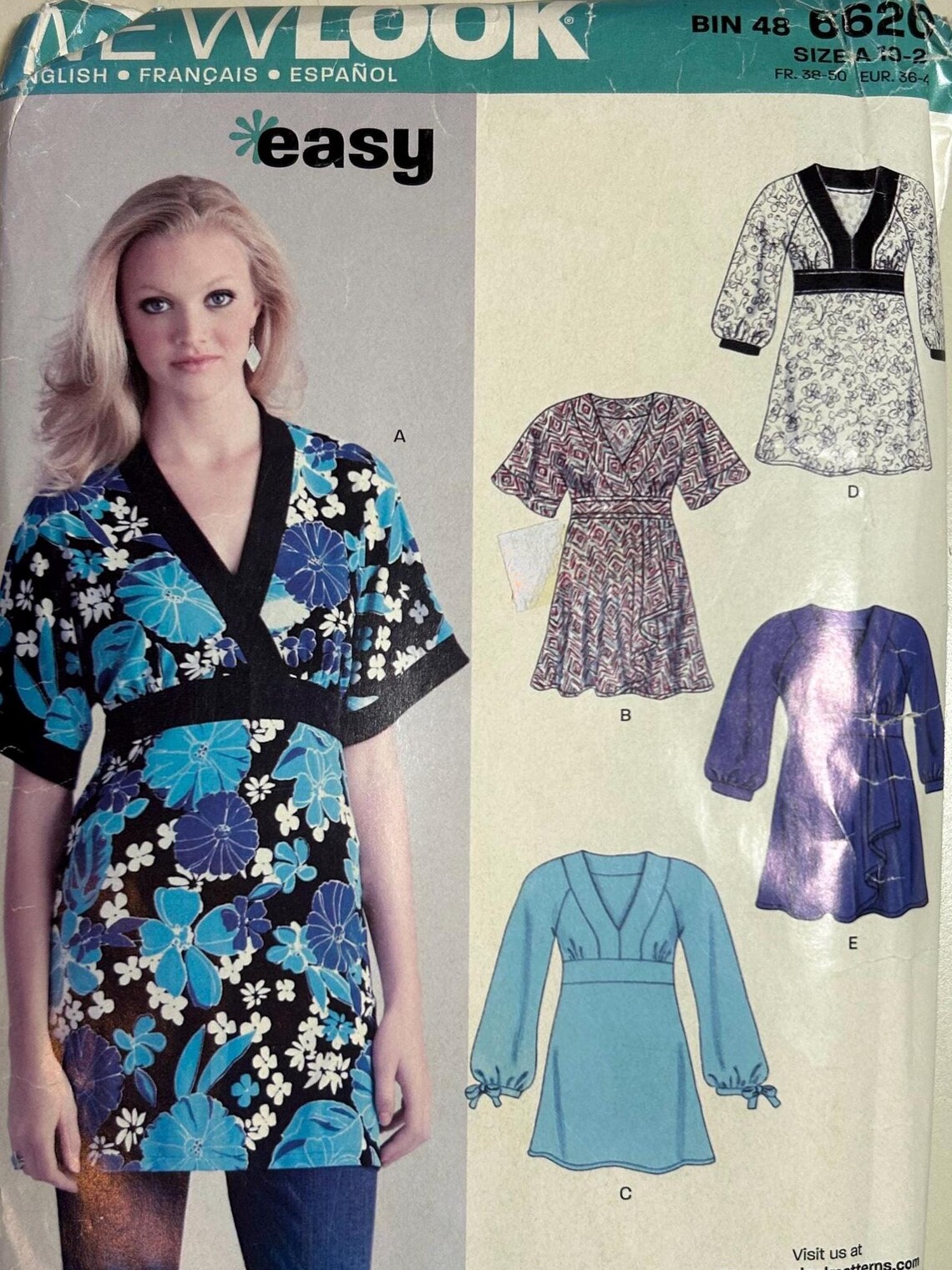 New Look 6620 Women's Sewing Pattern Short Dress Tops Knits Only 10 ...