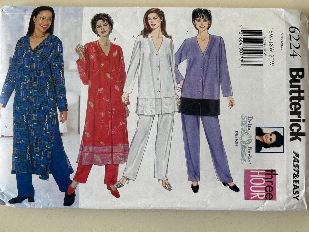Butterick 6224 Women's Sewing Pattern Petite Tunic Duster Pants 16W ...