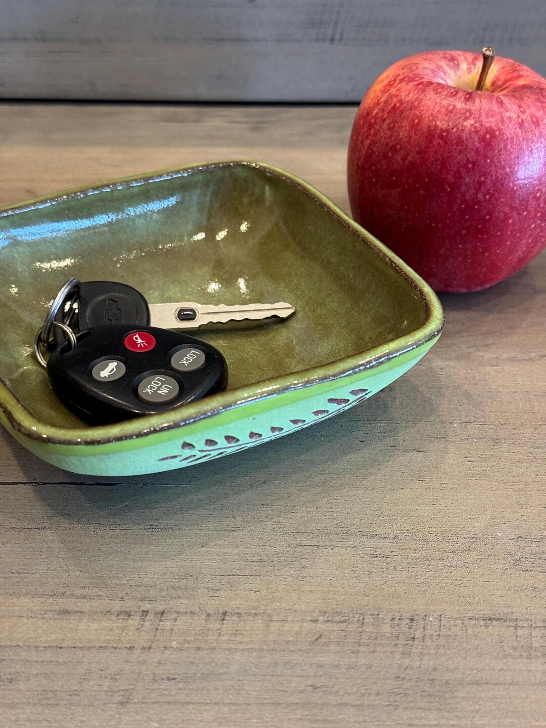 Handmade Pottery Square Bowl, Earthy Brown and Green Dish With Carved ...