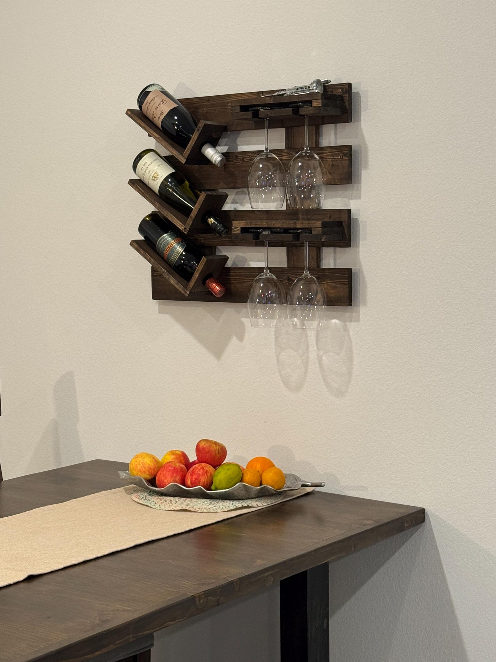 Handcrafted Wooden Wall Wine Rack With Glass Holder – Rustic Home Bar ...