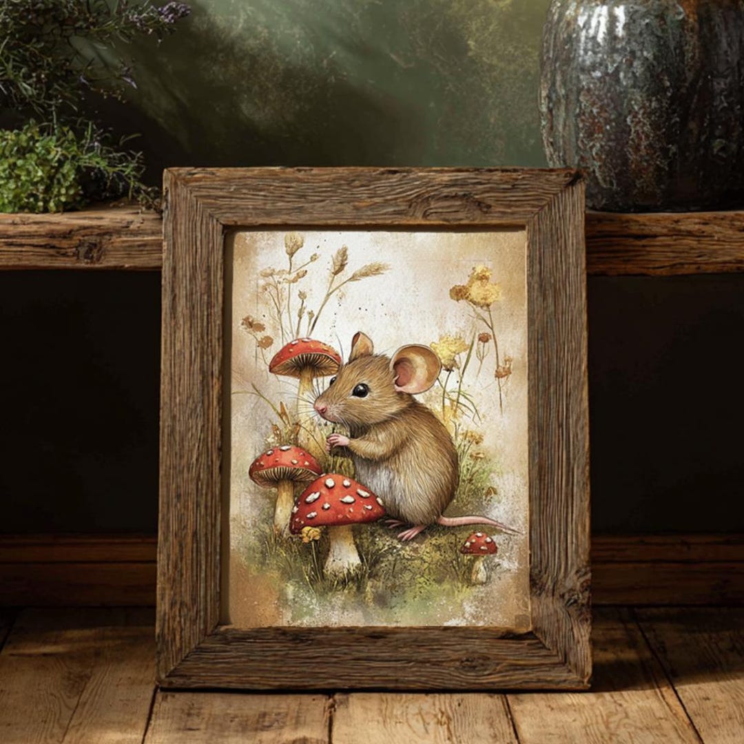 Whimsical Mouse Art Print: Cottagecore Woodland Animal Illustration ...