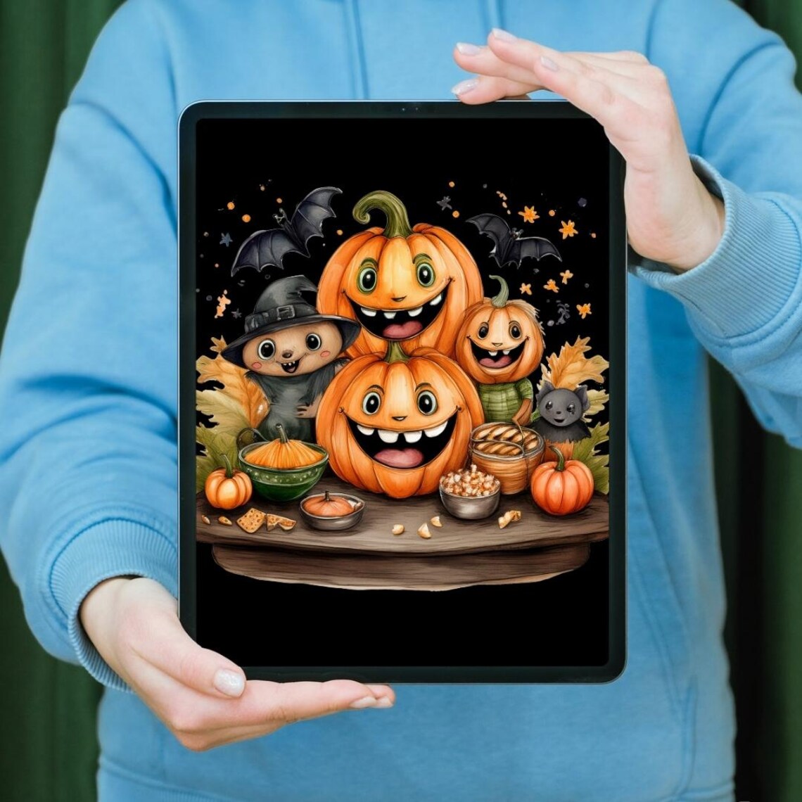 Halloween Pumpkin Clipart With Cat Bat Witch Hat | PNG and PDF - Etsy