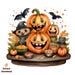 Halloween Pumpkin Clipart With Cat Bat Witch Hat | PNG and PDF - Etsy