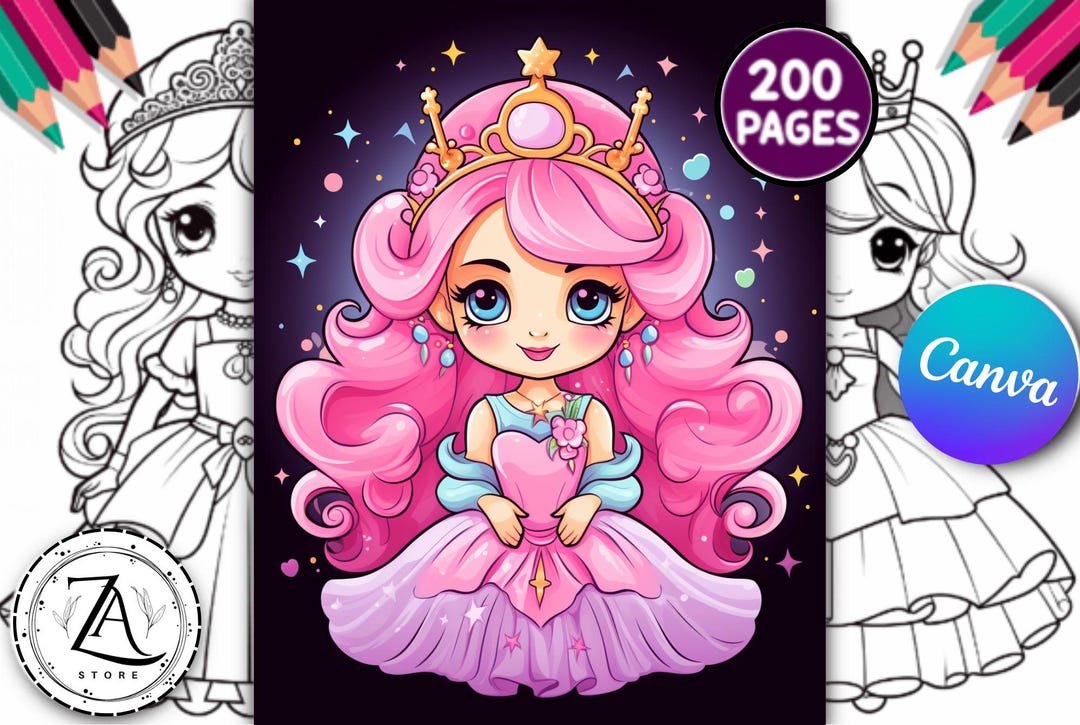 Kawaii Princess Coloring Pages for Kids, Cute Princess Printable ...