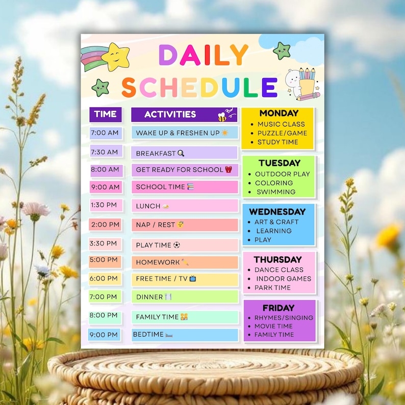 Printable Daily Schedule for Kids Editable Canva, Kids Routine Chart ...
