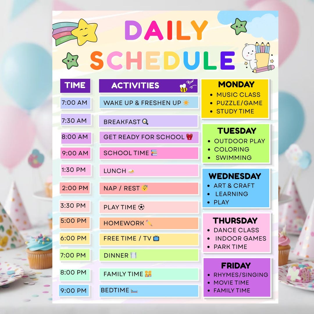Printable Daily Schedule for Kids Editable Canva, Kids Routine Chart ...