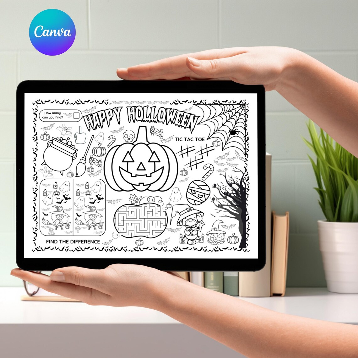 Halloween Activity Placemat for Kids – Fun Coloring Pages Editable ...