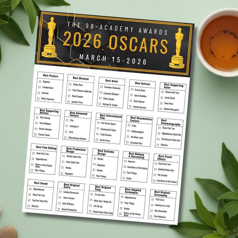 Printable Awards Show Ballot Game 2026 Watch Party Predictions Sheet ...