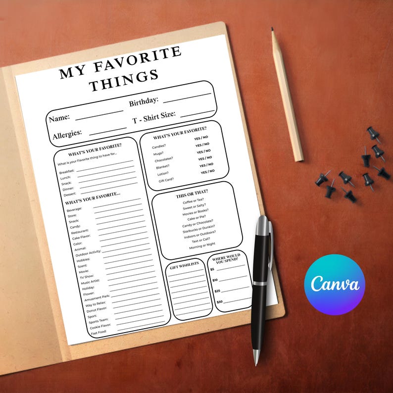 Editable Favorite Things Survey: All About Me Printable (PDF Download ...