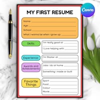 My First Resume- Kids Resume Template | Printable PDF - Etsy Canada