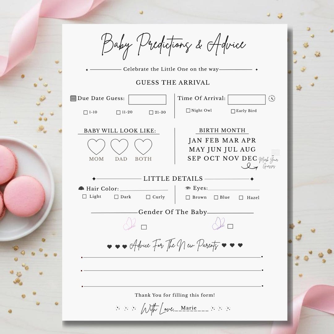 Baby Shower Predictions and Advice Card Template, Printable Baby Shower ...