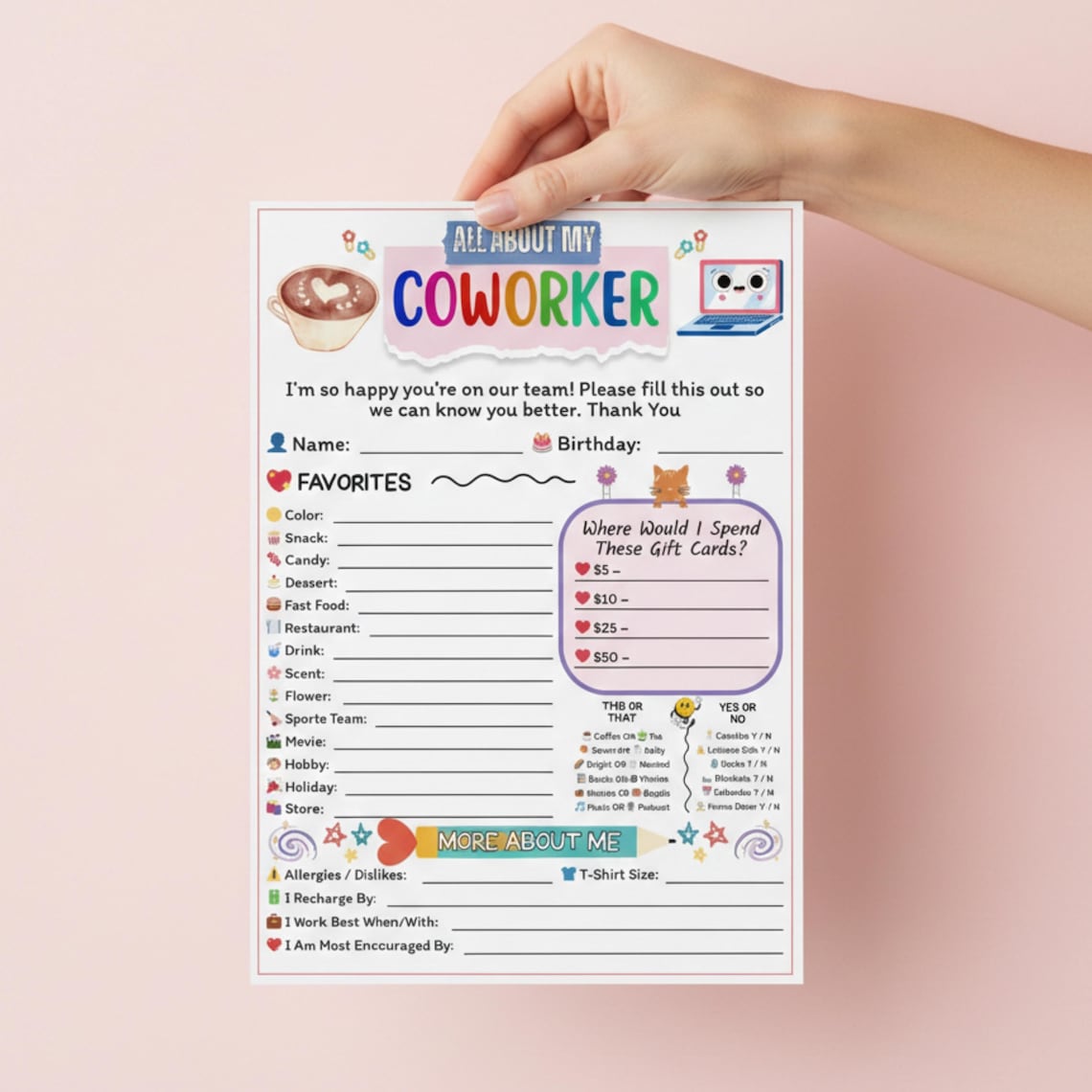 Printable Coworker Favorites Questionnaire, Staff Appreciation Survey ...