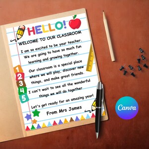 Editable Welcome Back to School Letter Template: Printable Teacher Note ...