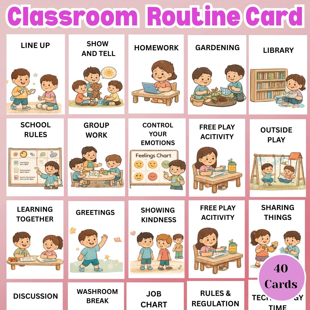 Editable Classroom Routine Cards Canva, Preschool Visual Schedule ...