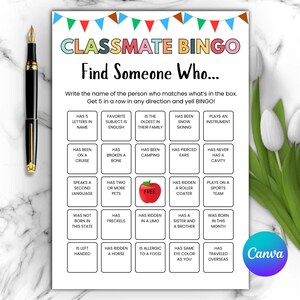 Classmate Bingo Icebreaker: Back to School Activity (editable Canva ...