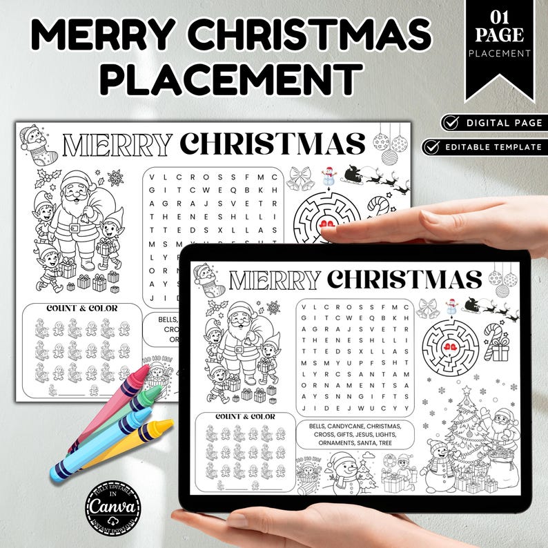 Christmas Coloring Page Template, Printable Holiday Activity Placemat ...